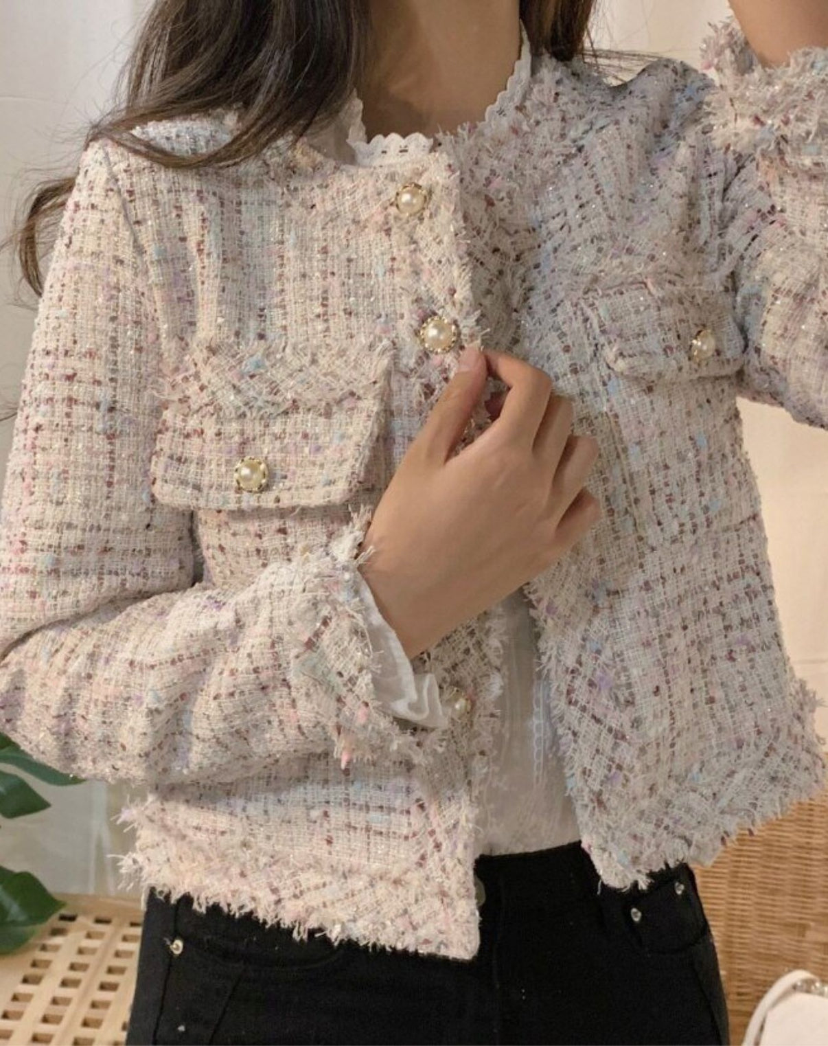 Casaco Star Tweed com Mangas Longas e Botões – Amalle