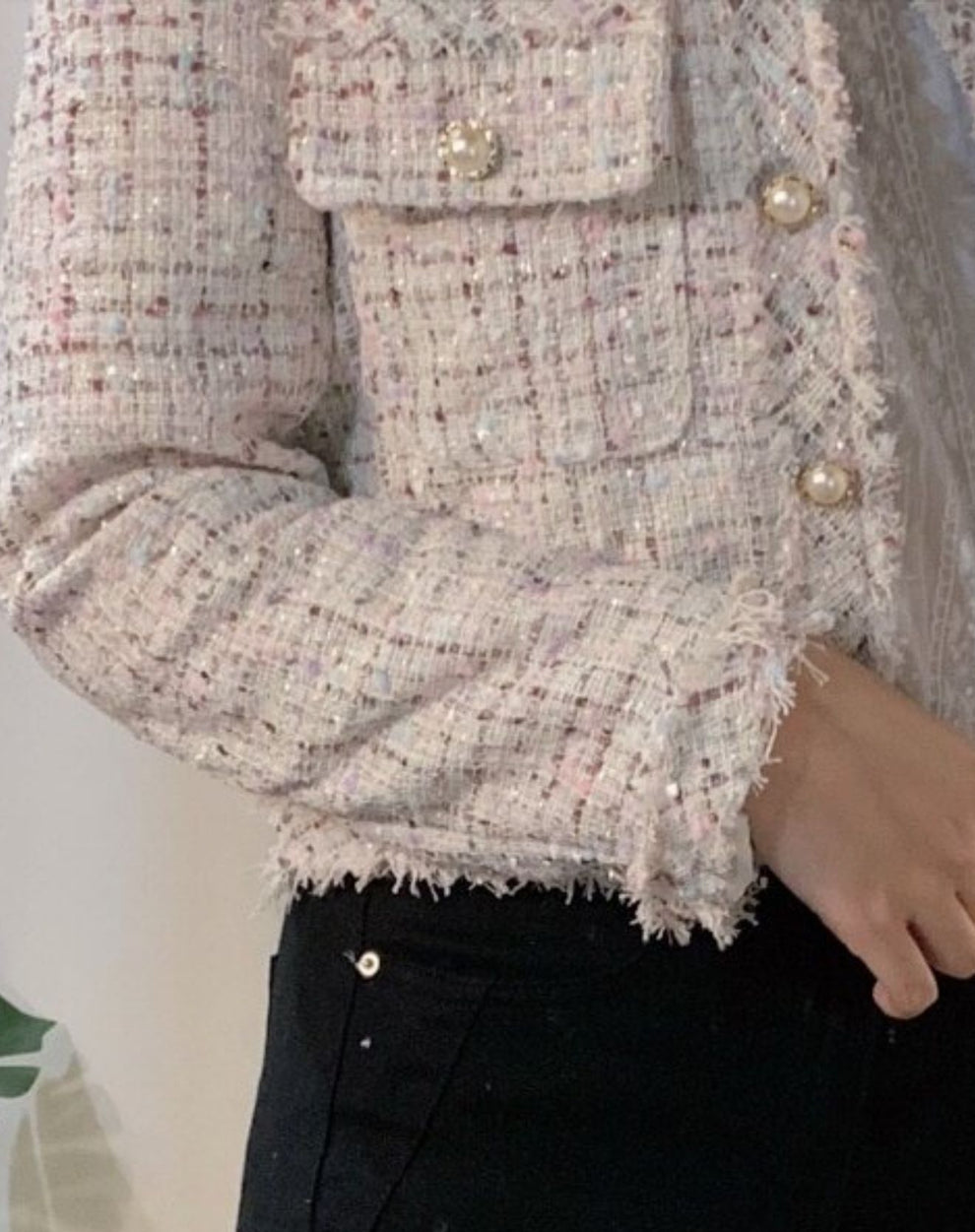 Casaco Star Tweed com Mangas Longas e Botões – Amalle